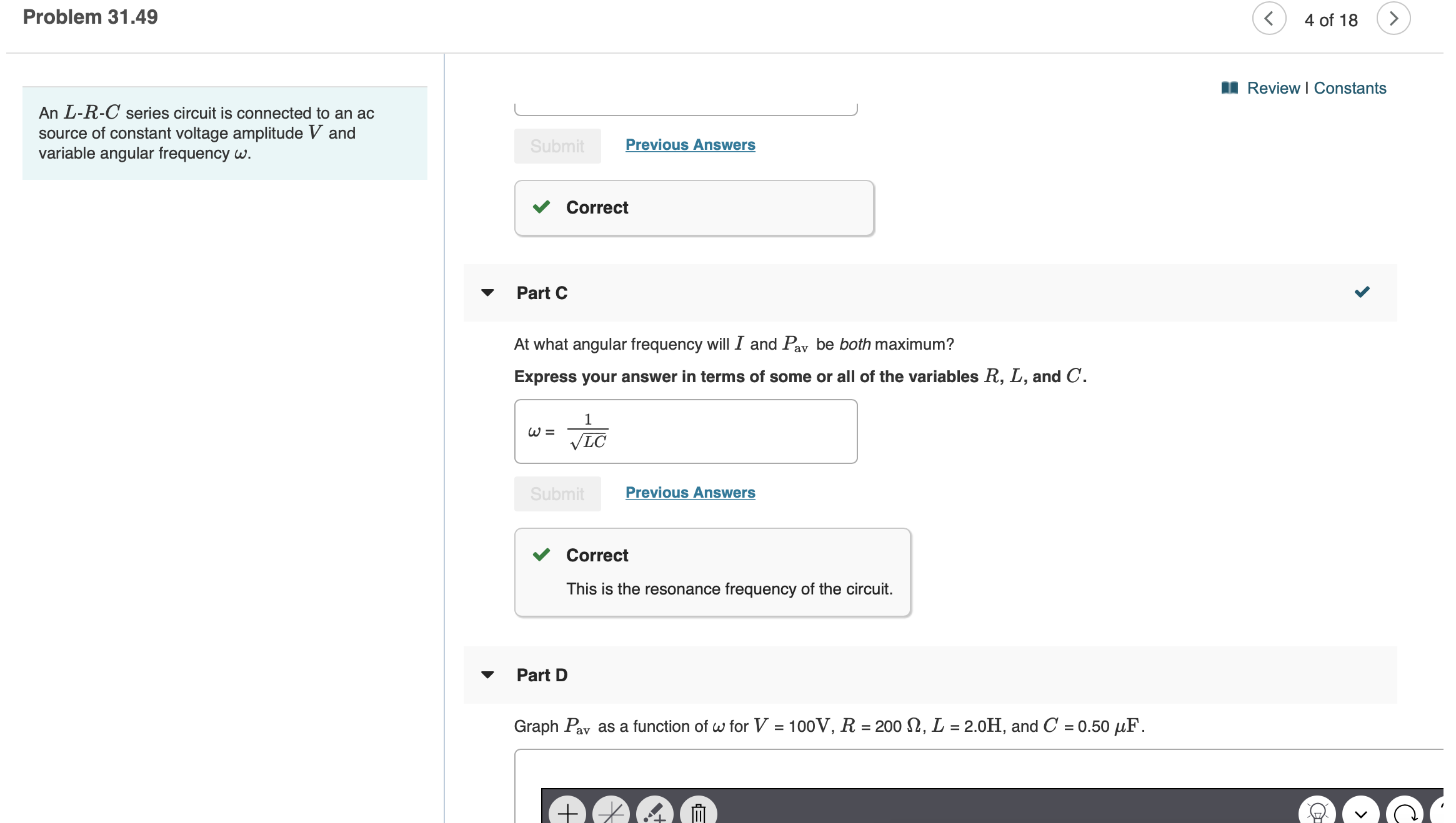 Solved Problem 31.49 4 of 18 > Review Constants An L-R-C | Chegg.com