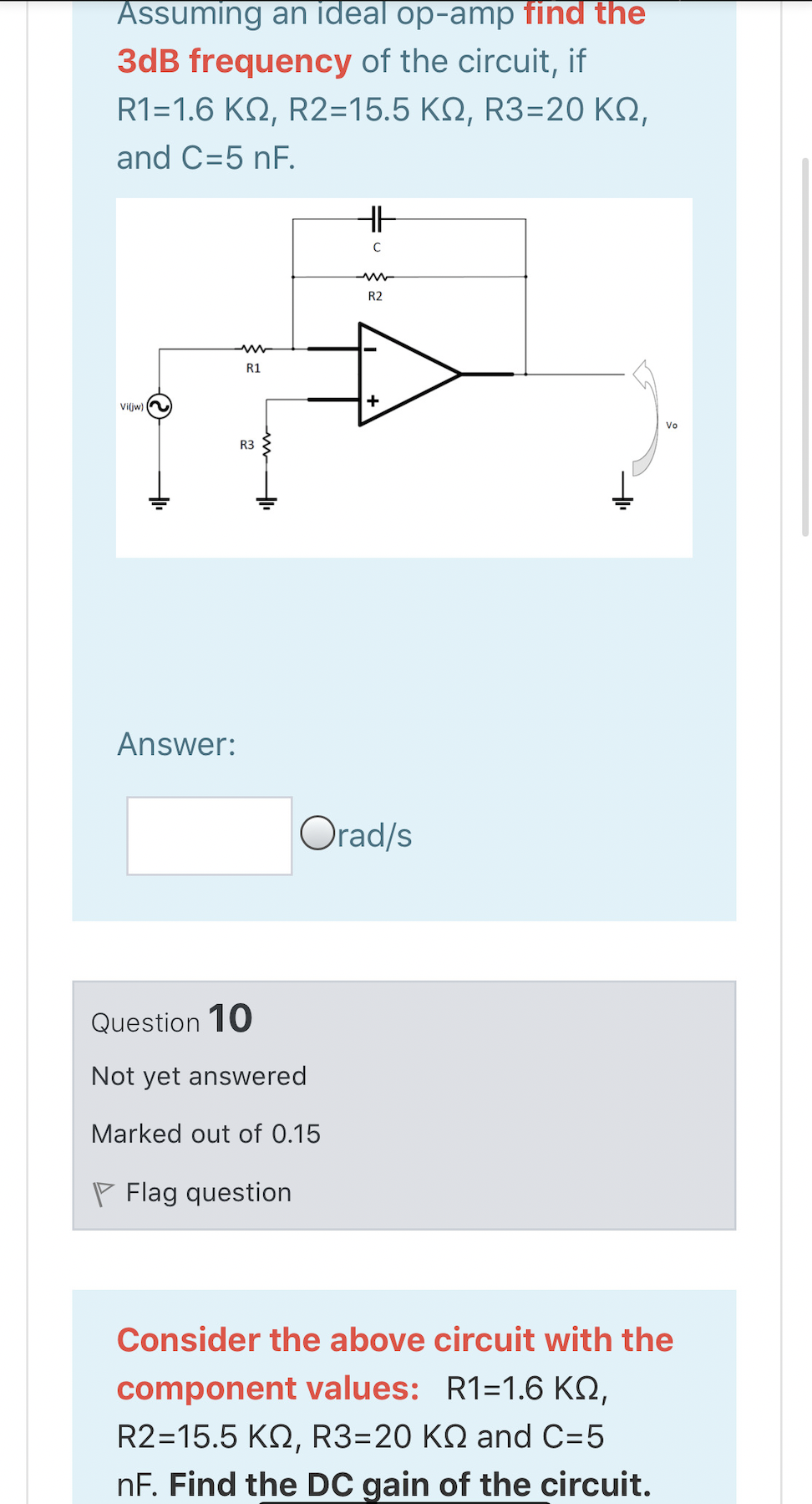 Solved Assuming an ideal op-amp find the 3dB frequency of | Chegg.com