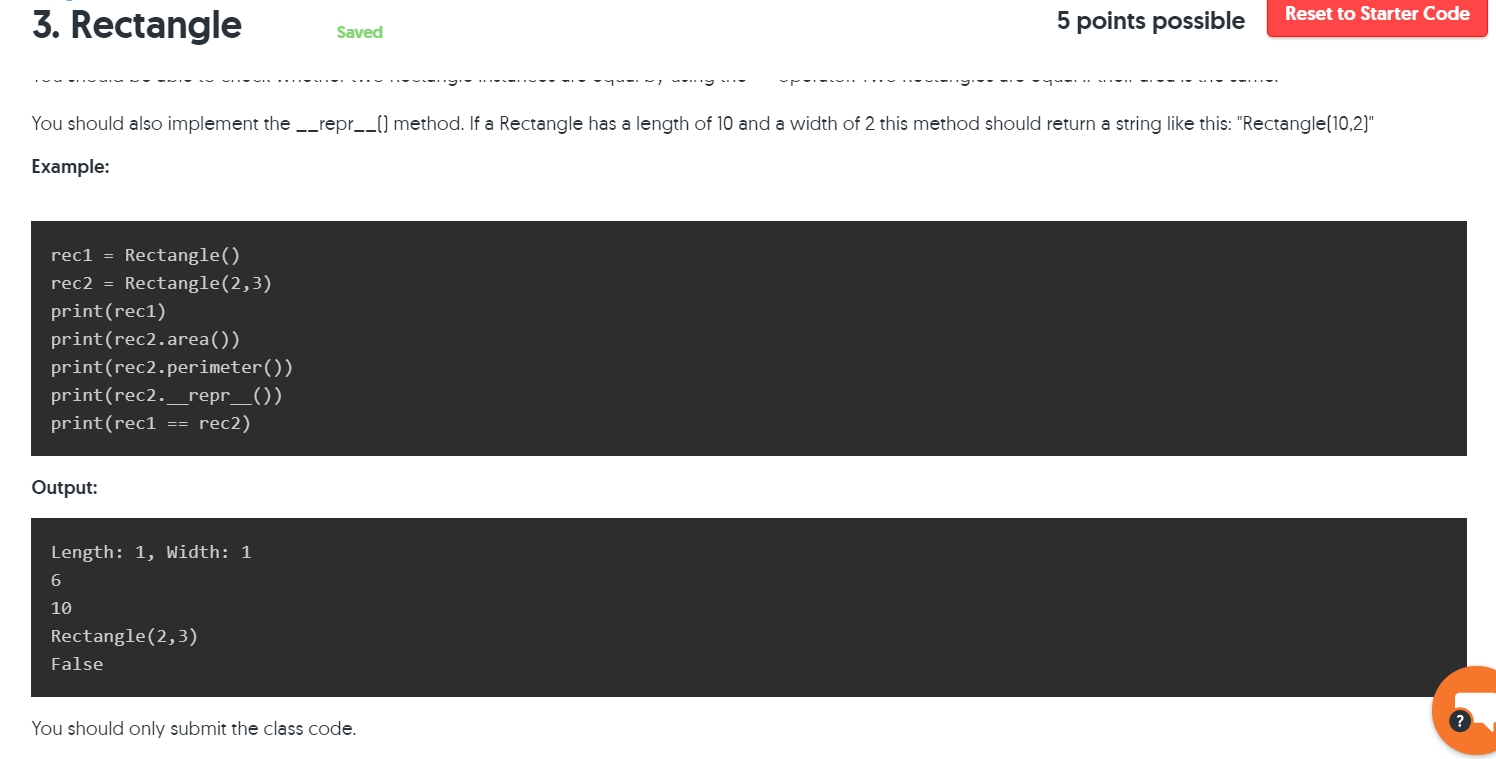 Solved 5 points possible Reset to Starter Code 3. Rectangle | Chegg.com