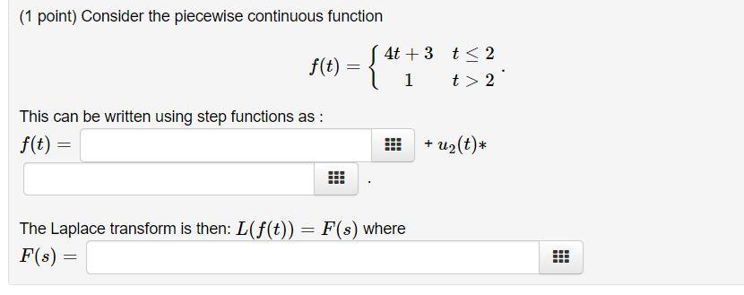 Solved (1 point) Consider the piecewise continuous function | Chegg.com