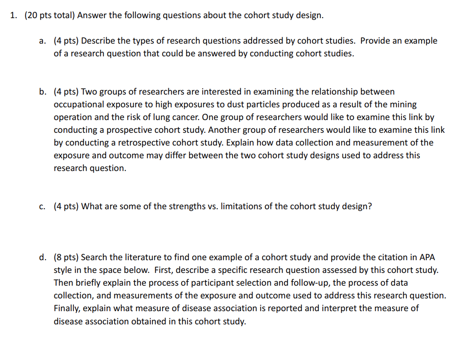 Solved 1. (20 pts total) Answer the following questions | Chegg.com