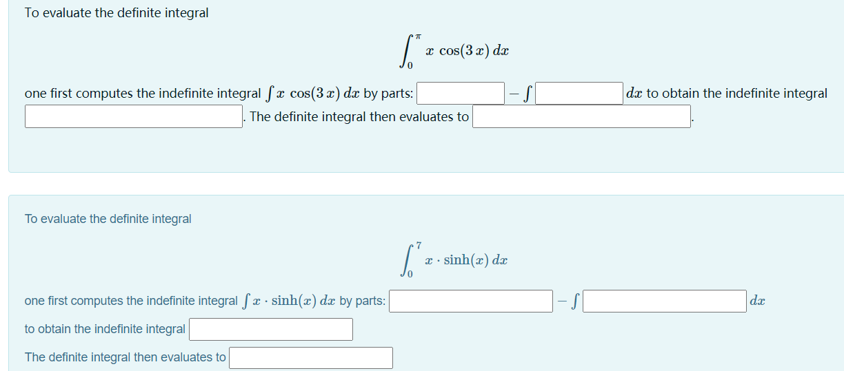 Solved To evaluate the definite integral x cos(3x) dx dx to | Chegg.com
