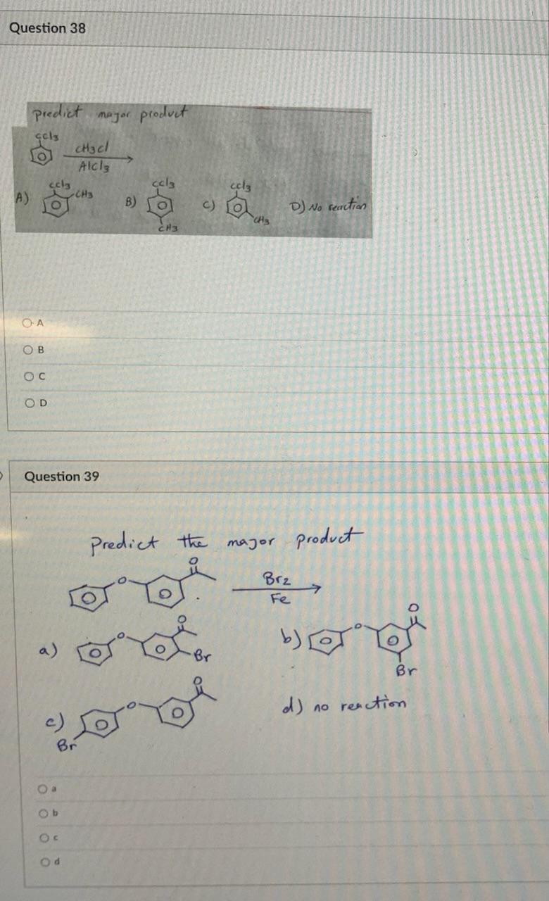 Solved predict major product A) 0Cl3CH3 ∑CH3col3 c) ∫CH3cl3 | Chegg.com