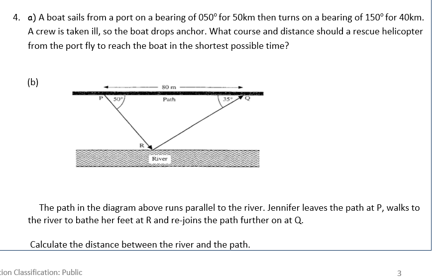 Solved 4. a) A boat sails from a port on a bearing of 050∘ | Chegg.com