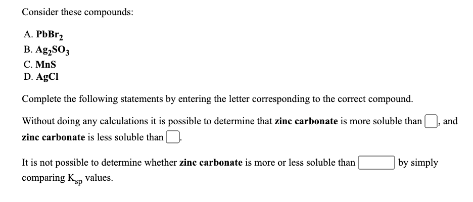 Solved Use the Ksp values in the bottom chart to solve | Chegg.com