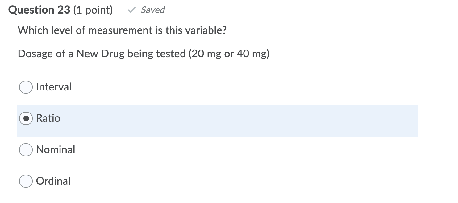 Solved Which level of measurement is this variable Dosage of | Chegg.com