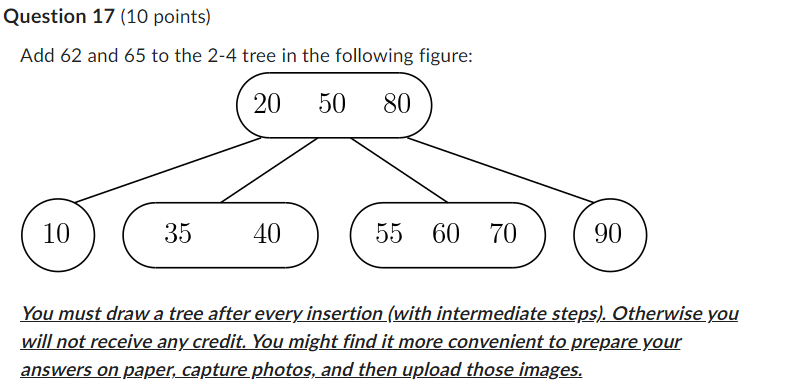 Solved Question 17 (10 ﻿points)Add 62 ﻿and 65 ﻿to the 2-4 | Chegg.com