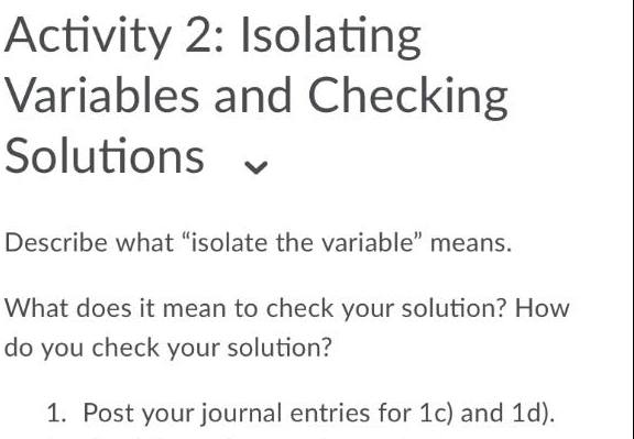 Solved Activity 2: Isolating Variables and Checking | Chegg.com