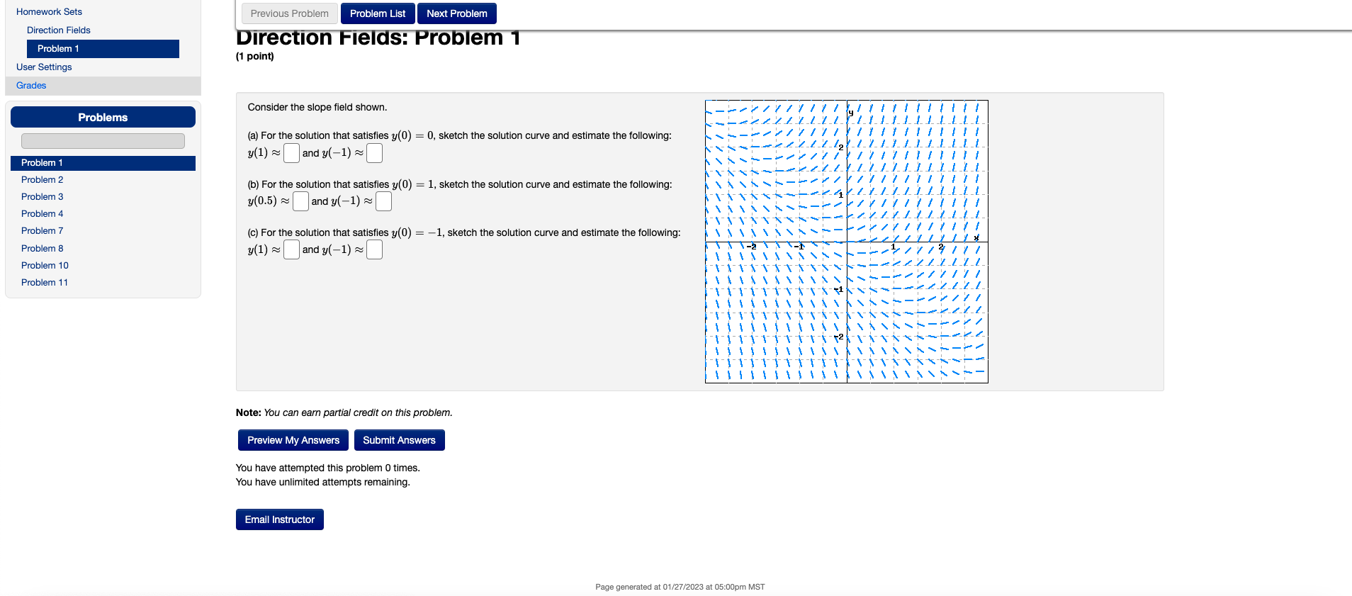 Solved Direction Fields Problem 1 1 Point Consider The