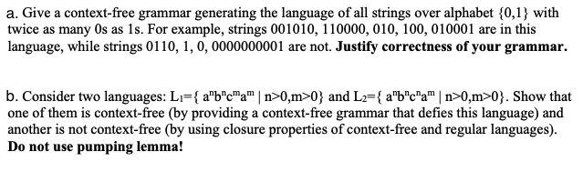 Solved a. Give a context-free grammar generating the | Chegg.com