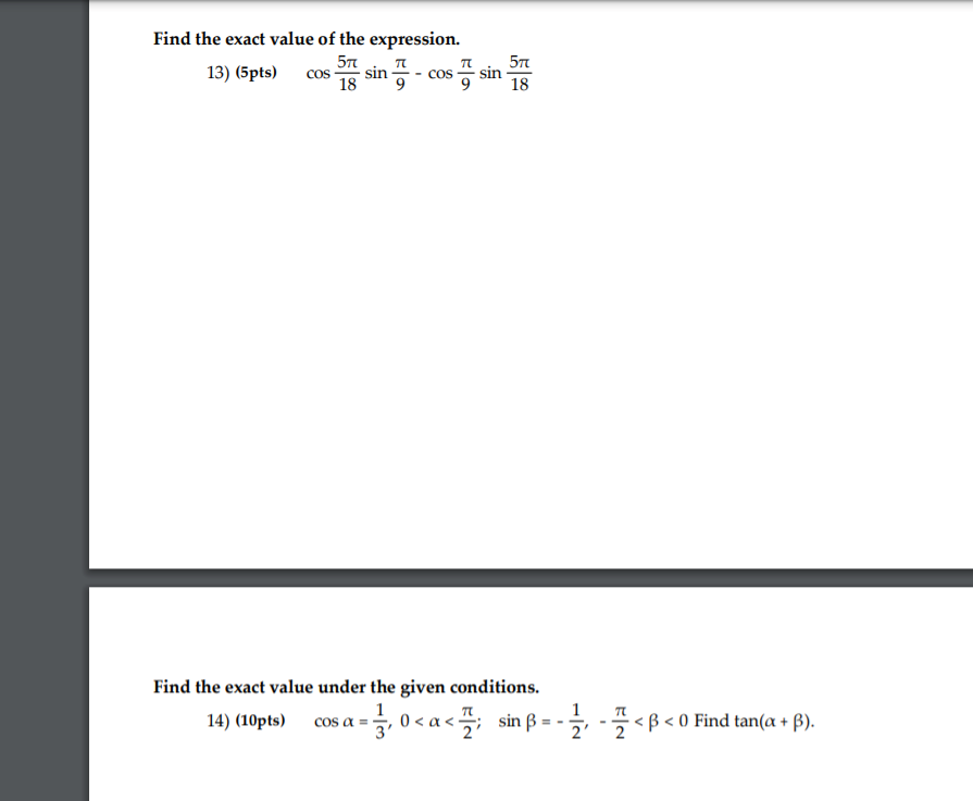 Solved Find the exact value of the expression. 57 п 13) | Chegg.com