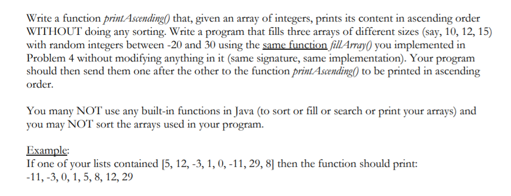 Solved Write a function printAscendingſ that, given an array | Chegg.com
