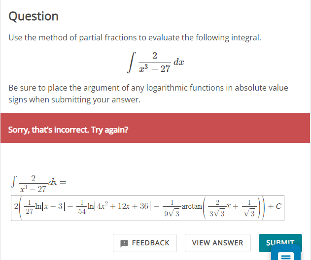 Solved Use The Method Of Partial Fractions To Evaluate The