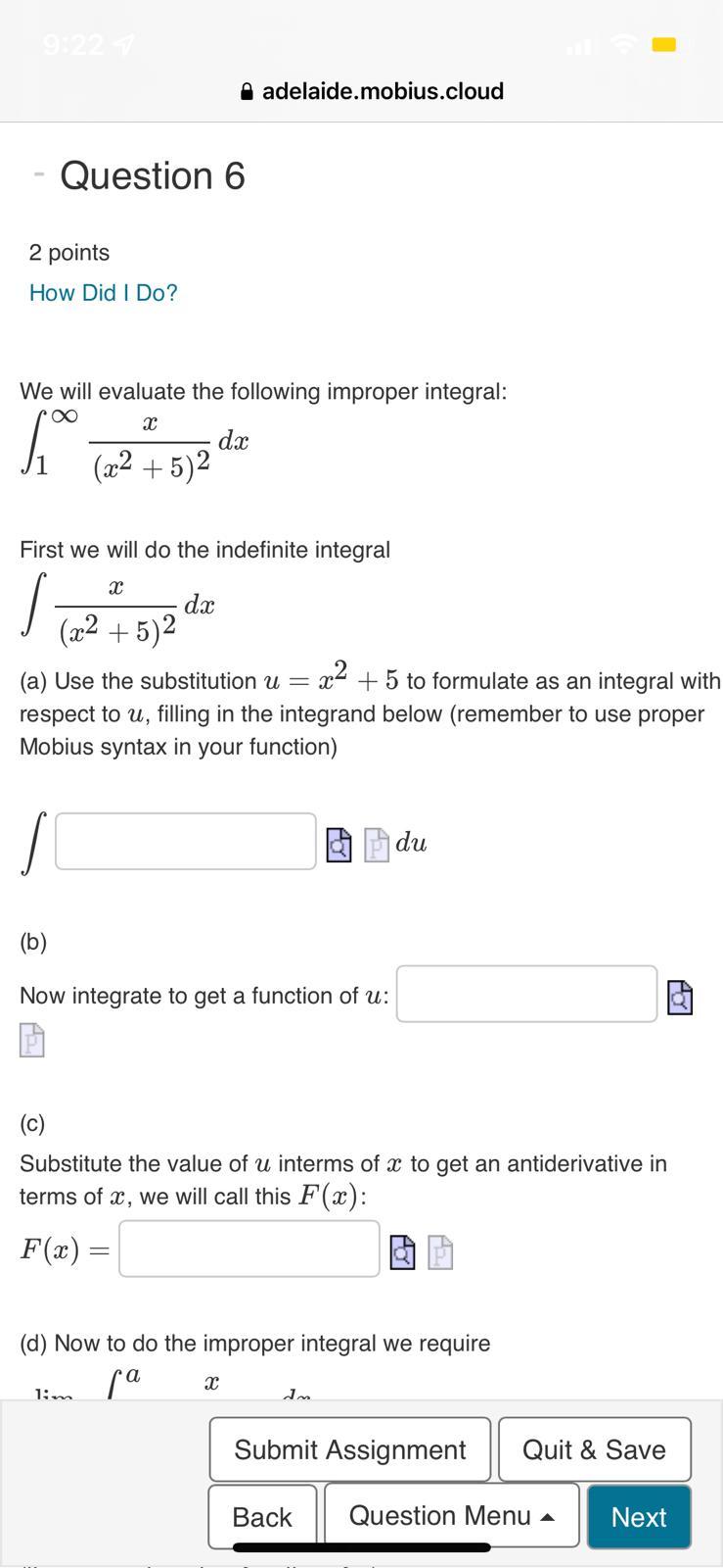 Solved 9:22 7 adelaide.mobius.cloud 2 points How Did I Do? | Chegg.com