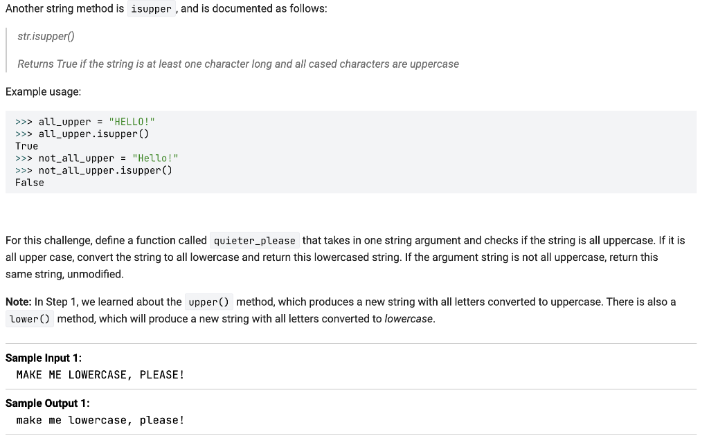 Solved Another string method is isupper , and is documented | Chegg.com