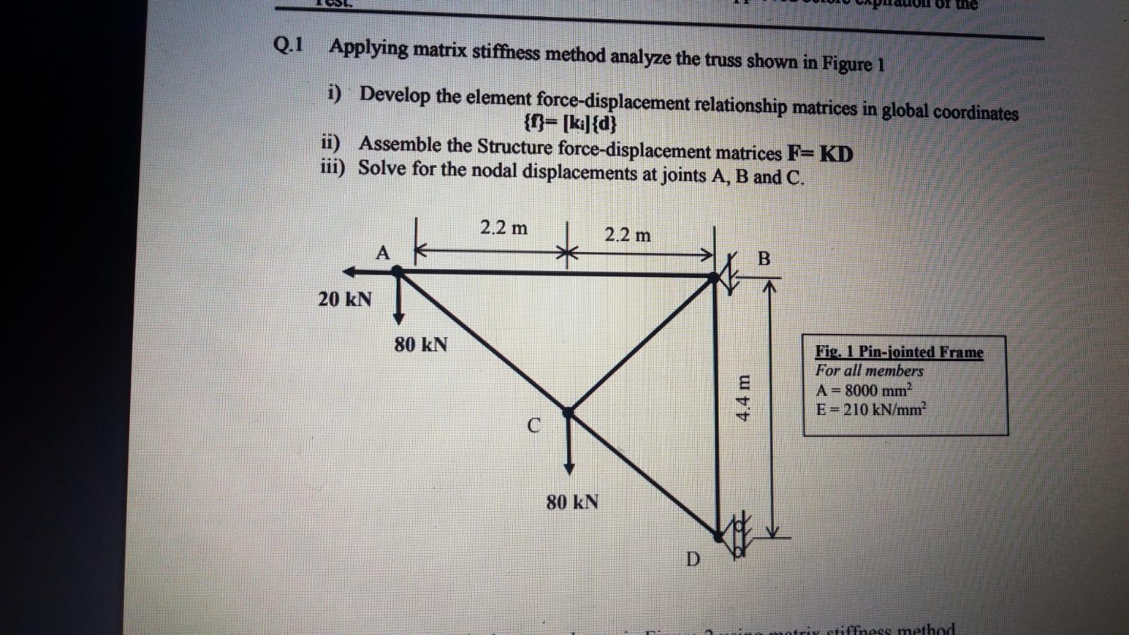 Solved Q.1 Applying matrix stiffiness method analyze the | Chegg.com