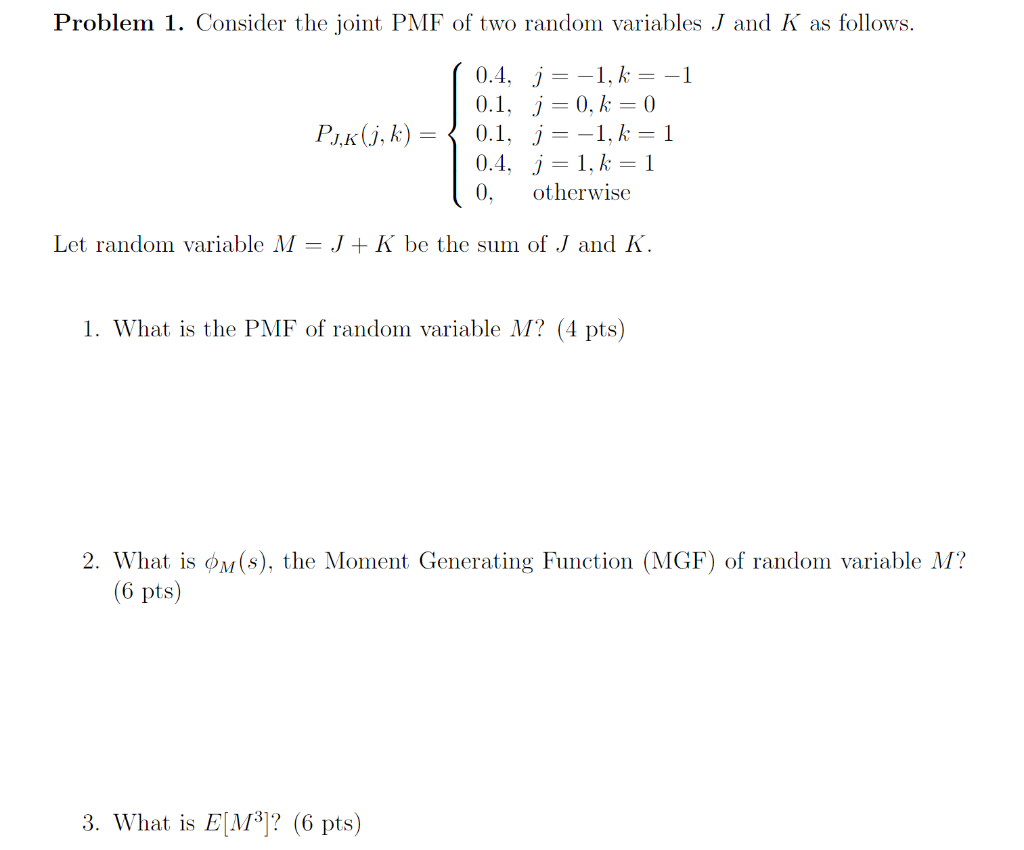 Solved Problem 1. Consider the joint PMF of two random | Chegg.com