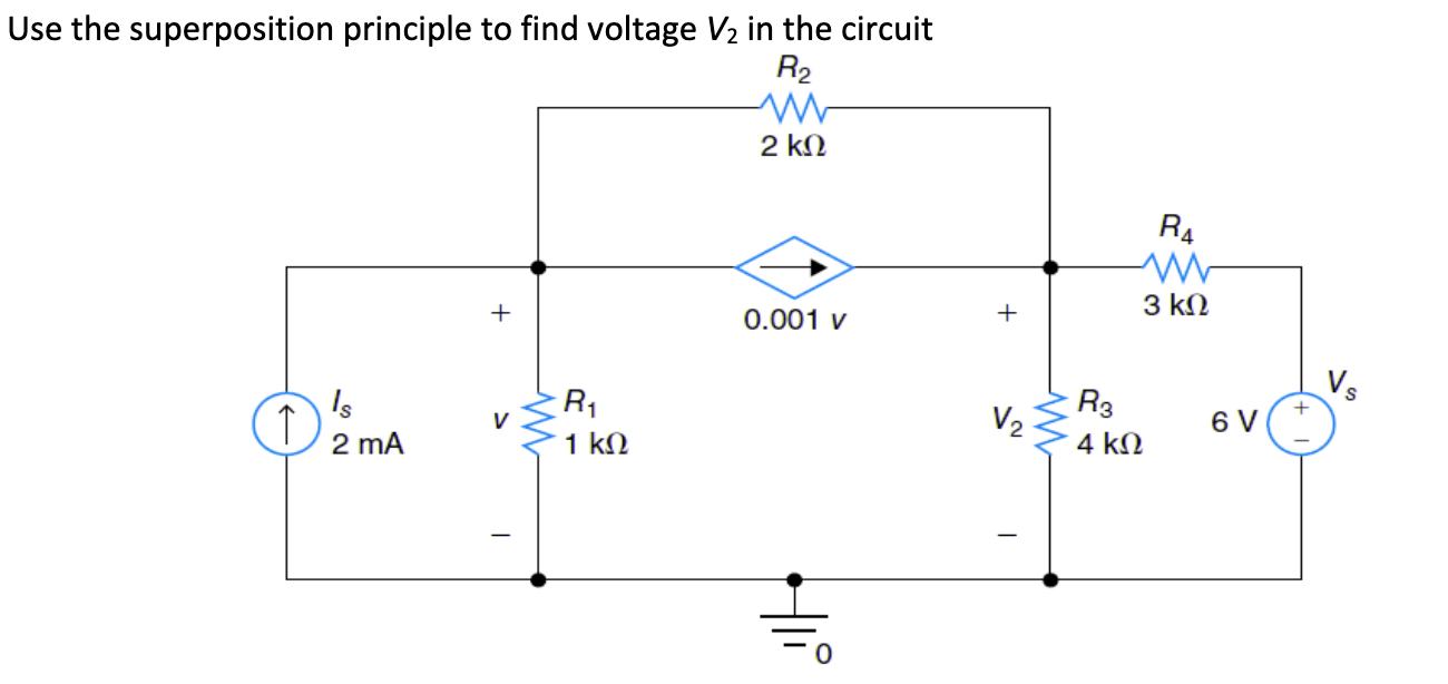 Solved Use the superposition principle to find voltage V2 in | Chegg.com