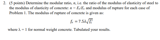 Solved 2. (5 points) Determine the modular ratio, n, i.e. | Chegg.com