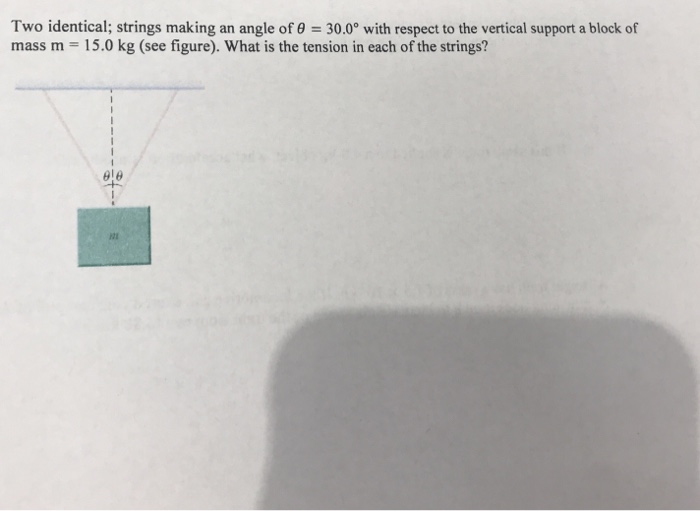 Solved Two identical, strings making an angle of θ = 30.0° | Chegg.com
