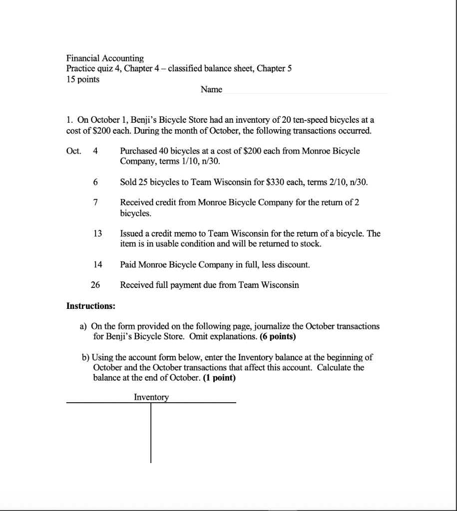 Solved Financial Accounting Practice quiz 4, Chapter 4 - | Chegg.com