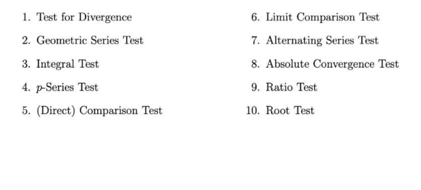 Solved 1. Test for Divergence 2. Geometric Series Test 6. | Chegg.com