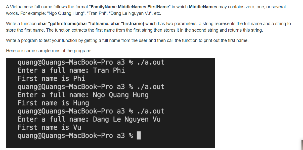 Solved A Vietnamese full name follows the format "FamilyName | Chegg.com