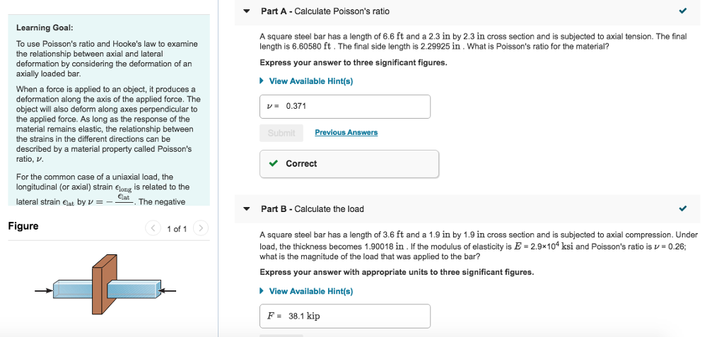 Solved Part A -Calculate Poisson's ratio Learning Goal A | Chegg.com