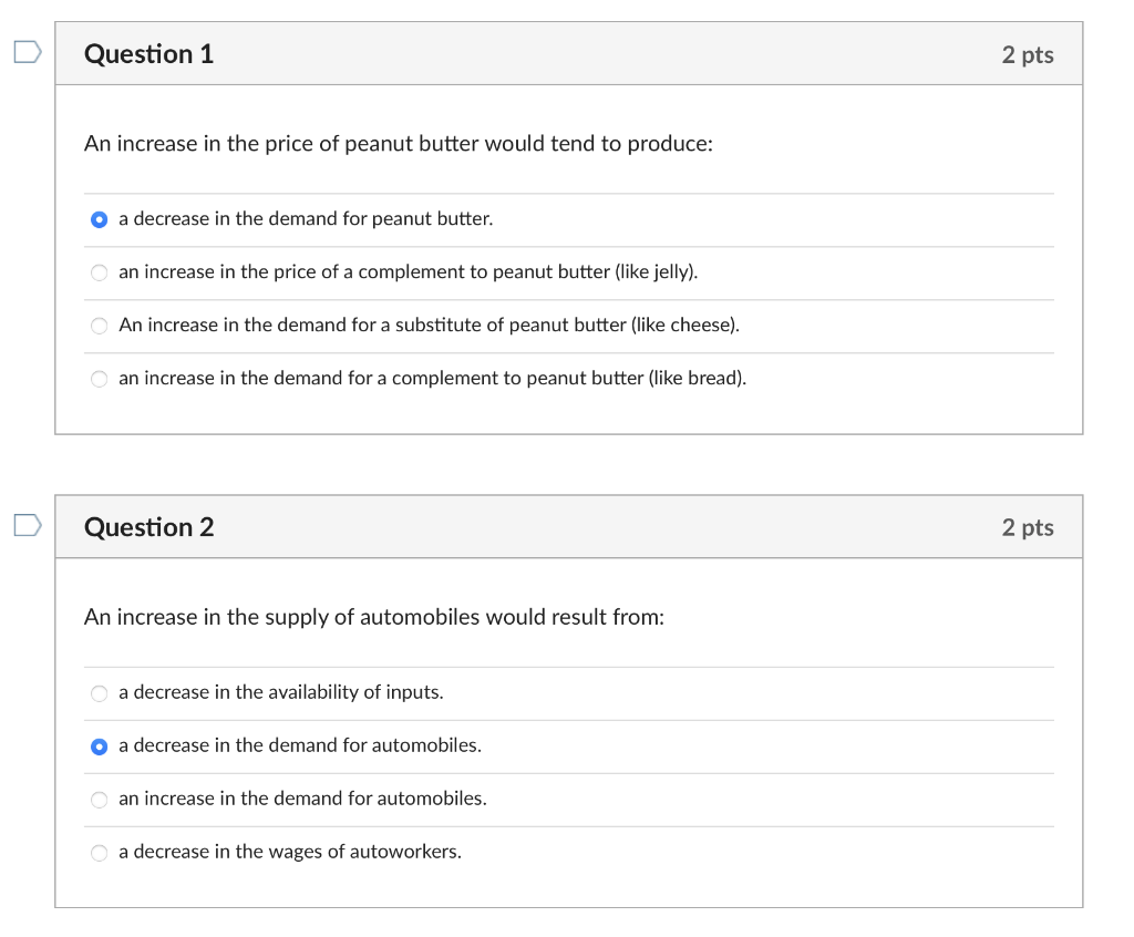 Solved An increase in the price of peanut butter would tend | Chegg.com
