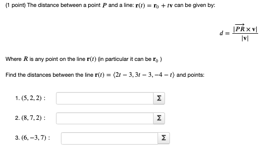 Solved (1 point) The distance between a point P and a line: | Chegg.com