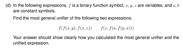 Solved (d) In the following expressions, f is a binary | Chegg.com