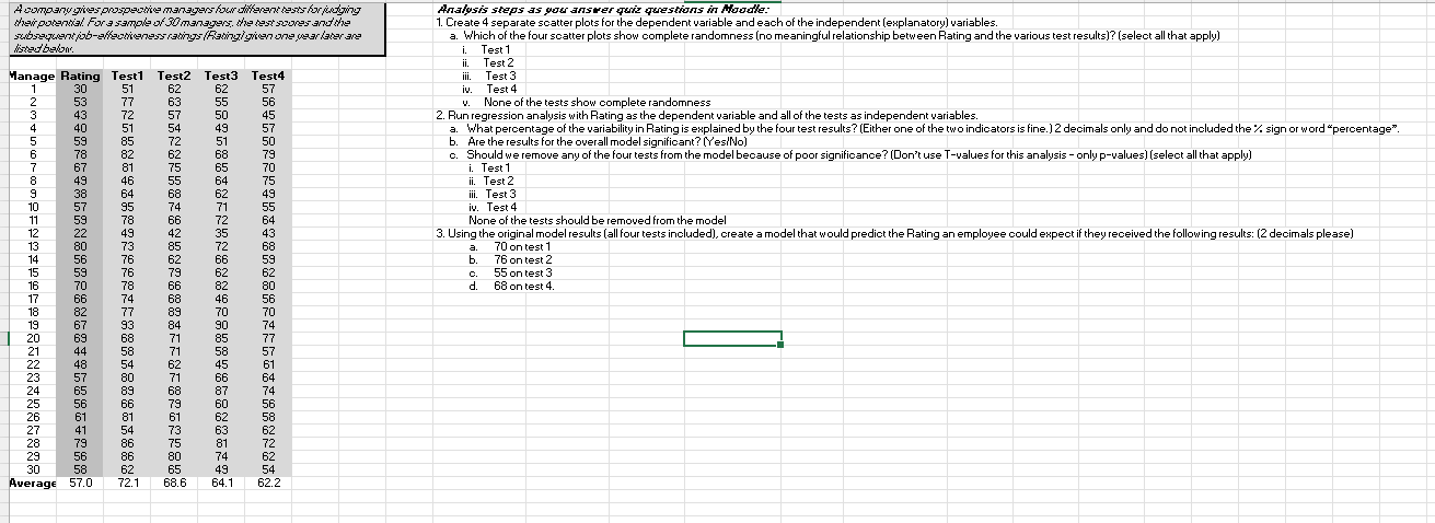 Solved Please Answer the questions listed in the excel file | Chegg.com