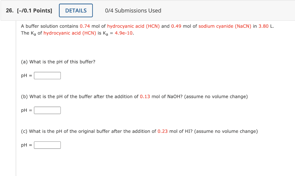 Solved A buffer solution contains 0.74 mol of hydrocyanic | Chegg.com