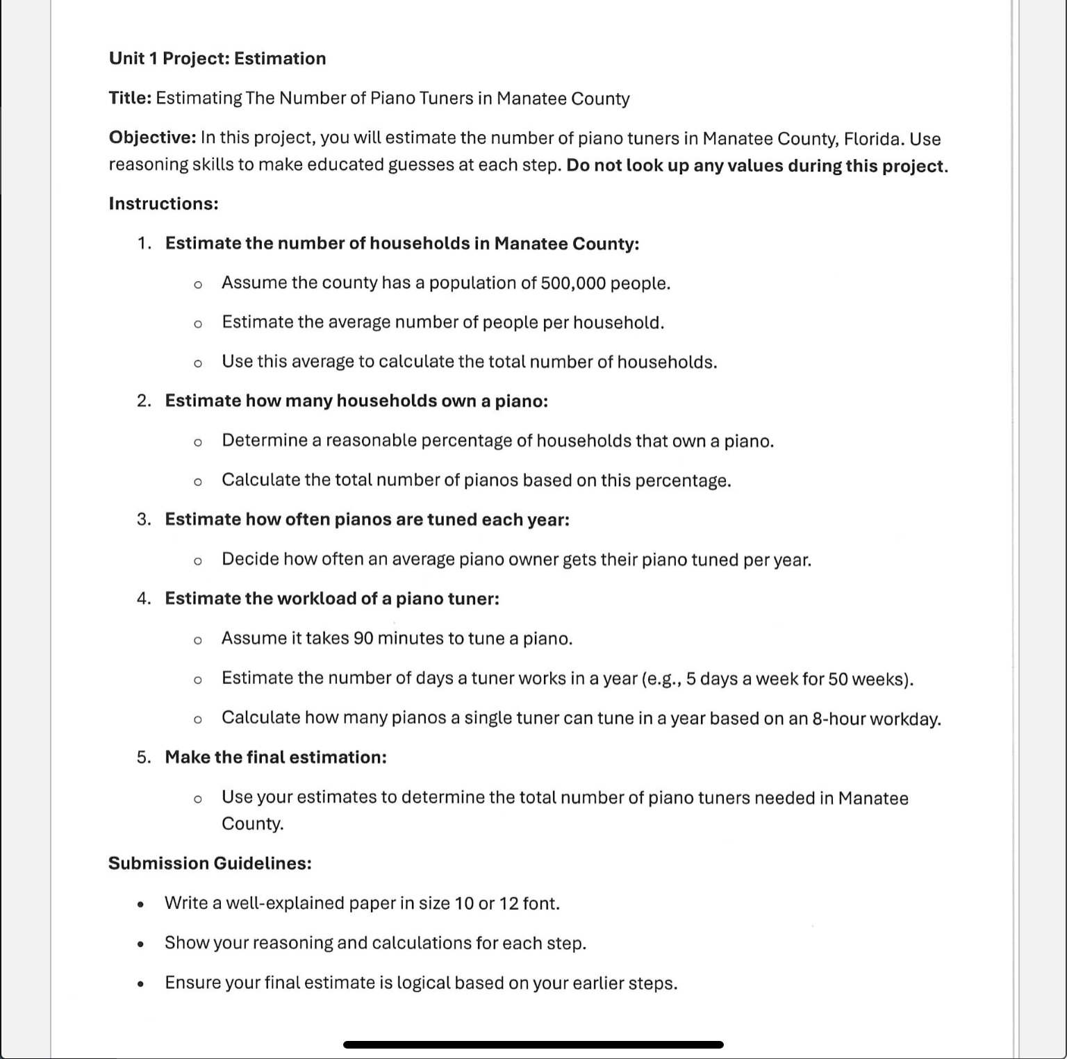 Unit 1 ﻿Project: EstimationTitle: Estimating The | Chegg.com