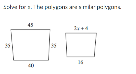 Solved Solve for x. The polygons are similar polygons. | Chegg.com