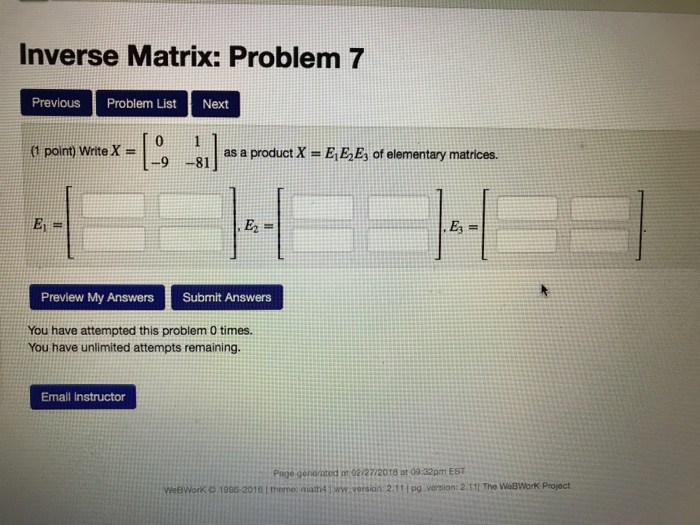 Solved Inverse Matrix: Problem7 Previous Problem ListNext (1 | Chegg.com
