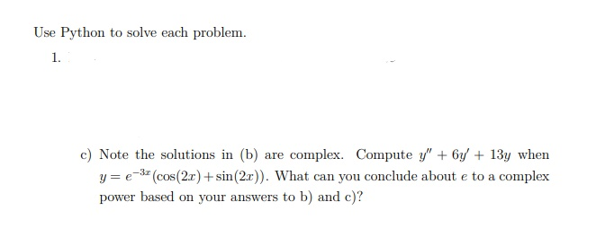 Use Python to solve each problem. 1. c) Note the | Chegg.com