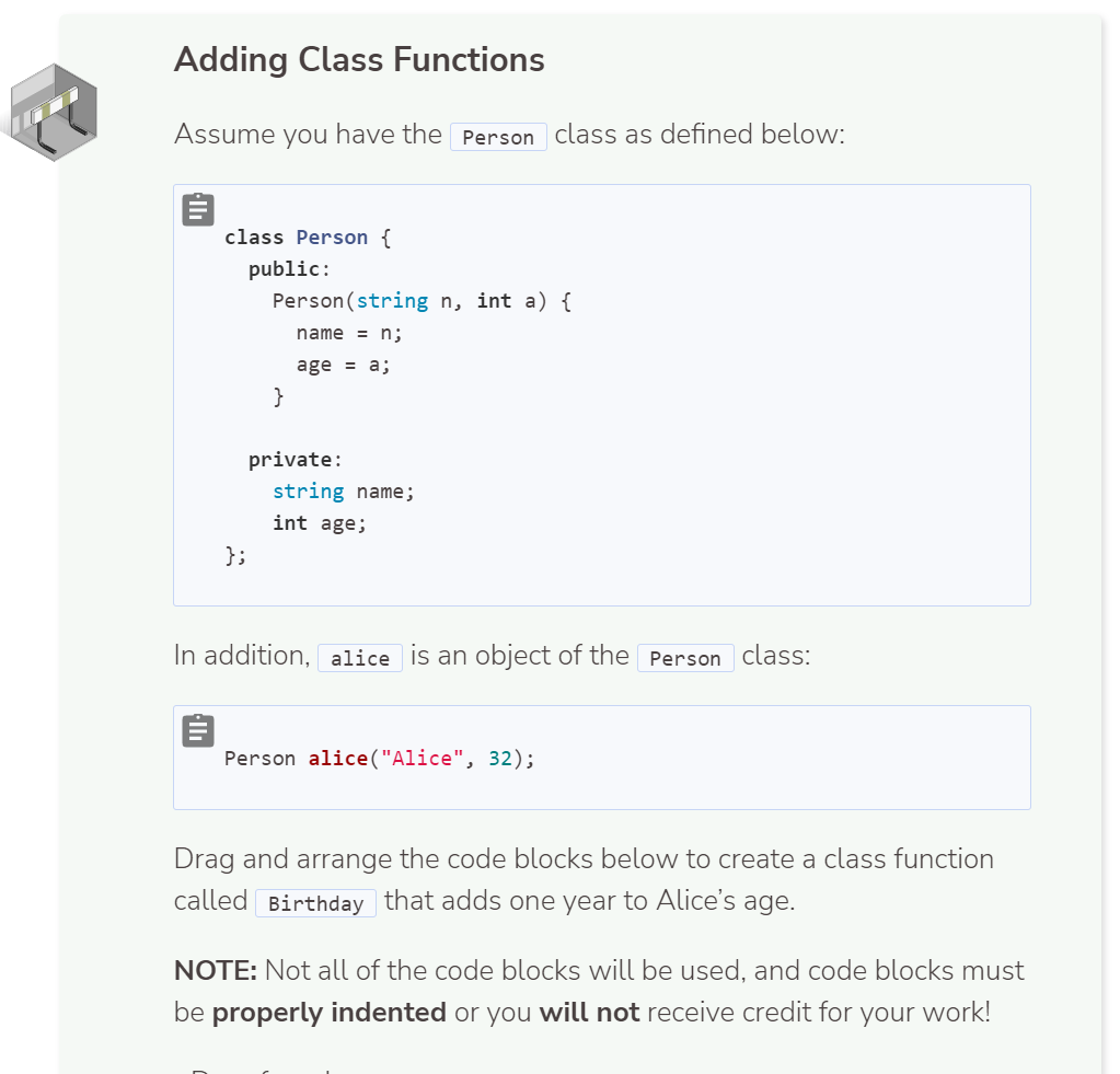 Solved Adding Class Functions Assume you have the person | Chegg.com