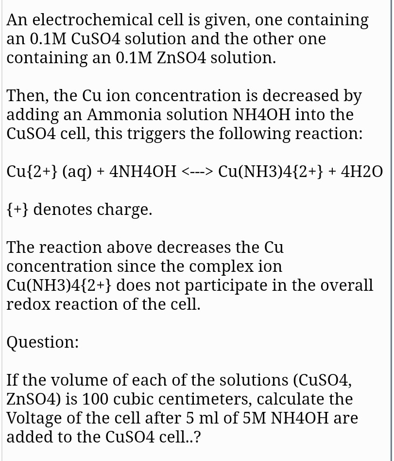Solved An electrochemical cell is given, one containing an | Chegg.com
