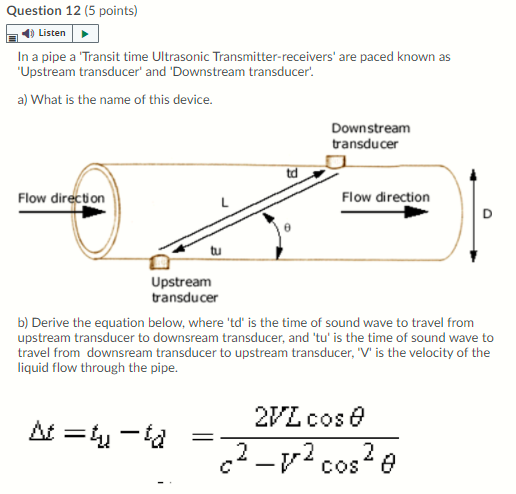 Solved Question 12 (5 points) Listen In a pipe a Transit | Chegg.com