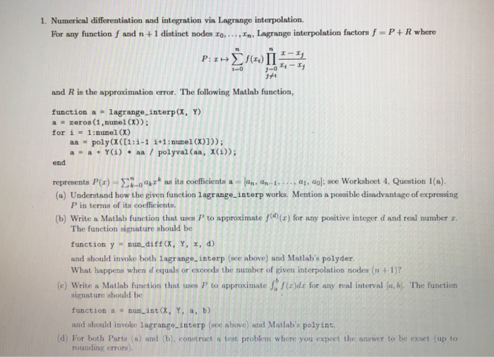Solved 1. Numerical differentiation and integration via | Chegg.com