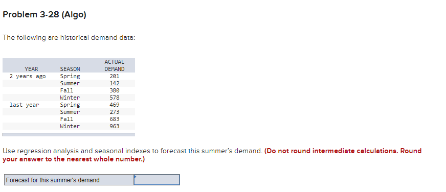 Solved Problem 3-28 (Algo) The following are historical | Chegg.com