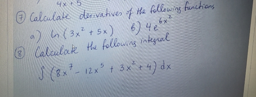 Solved (7) Calculate derivatives of the following functions | Chegg.com