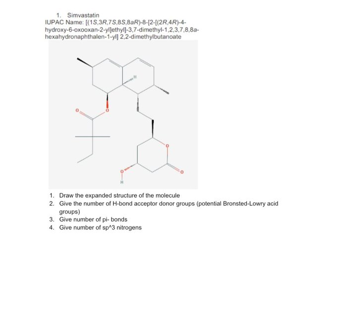 Solved 1. Simvastatin IUPAC Name: | Chegg.com