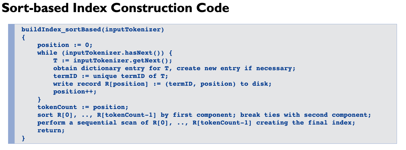 Sort-based Index Construction Code | Chegg.com