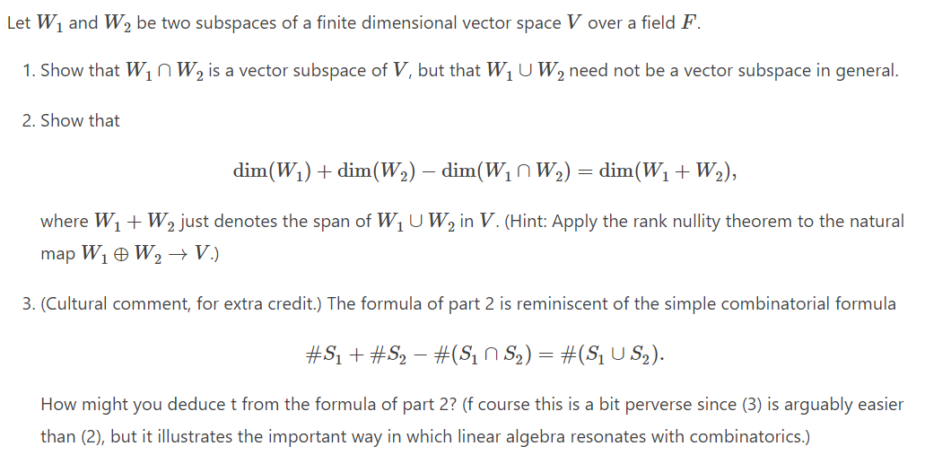 Solved Let W1 and W2 be two subspaces of a finite | Chegg.com