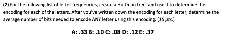 Solved (2) For the following list of letter frequencies, | Chegg.com