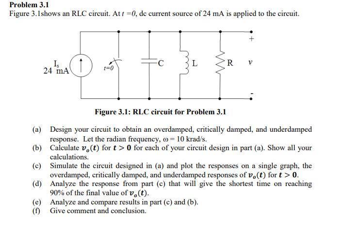 Solved Problem 3.1 Figure 3.1shows an RLC circuit. At t=0, | Chegg.com
