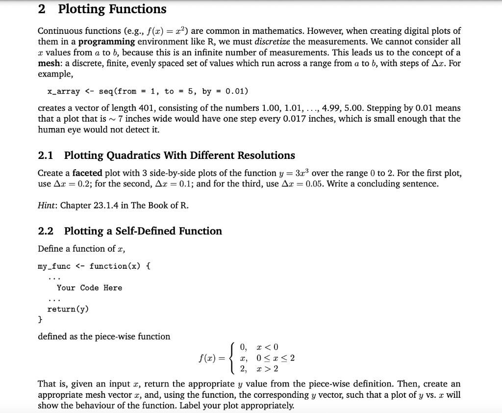 Solved 2 Plotting Functions Continuous functions (e.g., f(x) | Chegg ...