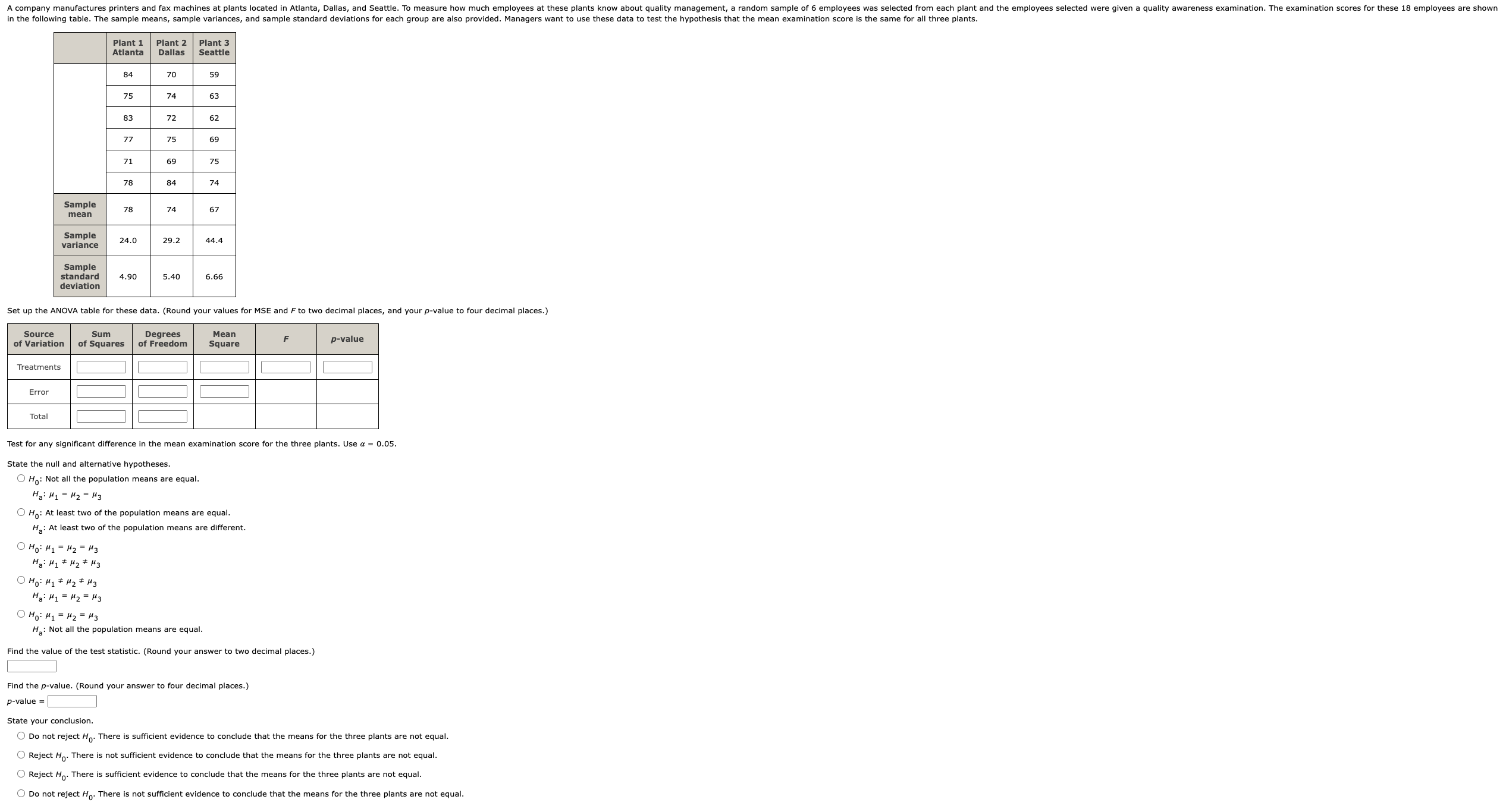 Solved Test for any significant difference in the mean | Chegg.com